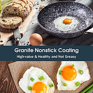 8" Small Frying Pan- KOCH SYSTEME CS 8" Ultra Nonstick Frying Pan with Lid, Granite Skillet with APEO & PFOA-Free Stone Earth Coating, Aluminum Alloy Stir Fry Pan, Stainless Steel Handle, Oven Safe