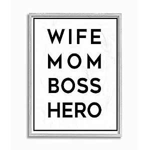 Stupell Industries Wife Mom Family Home Inspirational Word Black And White Design Gray Farmhouse Rustic Oversized Framed Giclee Texturized Art by Anna Quach, 16 x 1.5 x 20, Multi-Color