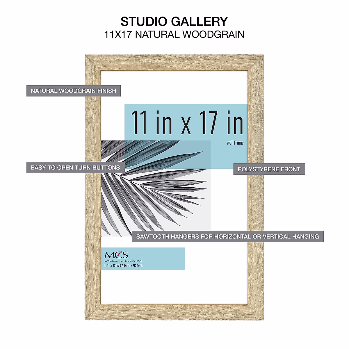MCS Studio Gallery 11x17 Picture Frame Natural Woodgrain, Rectangle Photo Frame for Photos, Posters & Art Prints (2-Pack)