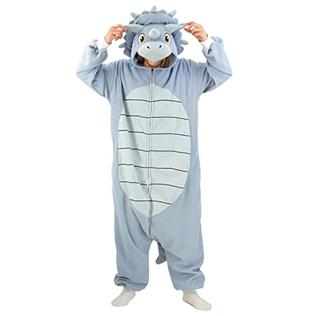LZBXBXDA Unisex Adult Dinosaur Triceratops Onesie One Piece Pajamas Animal Plush Halloween Christmas Costume Homewear Sleepwear for Women men