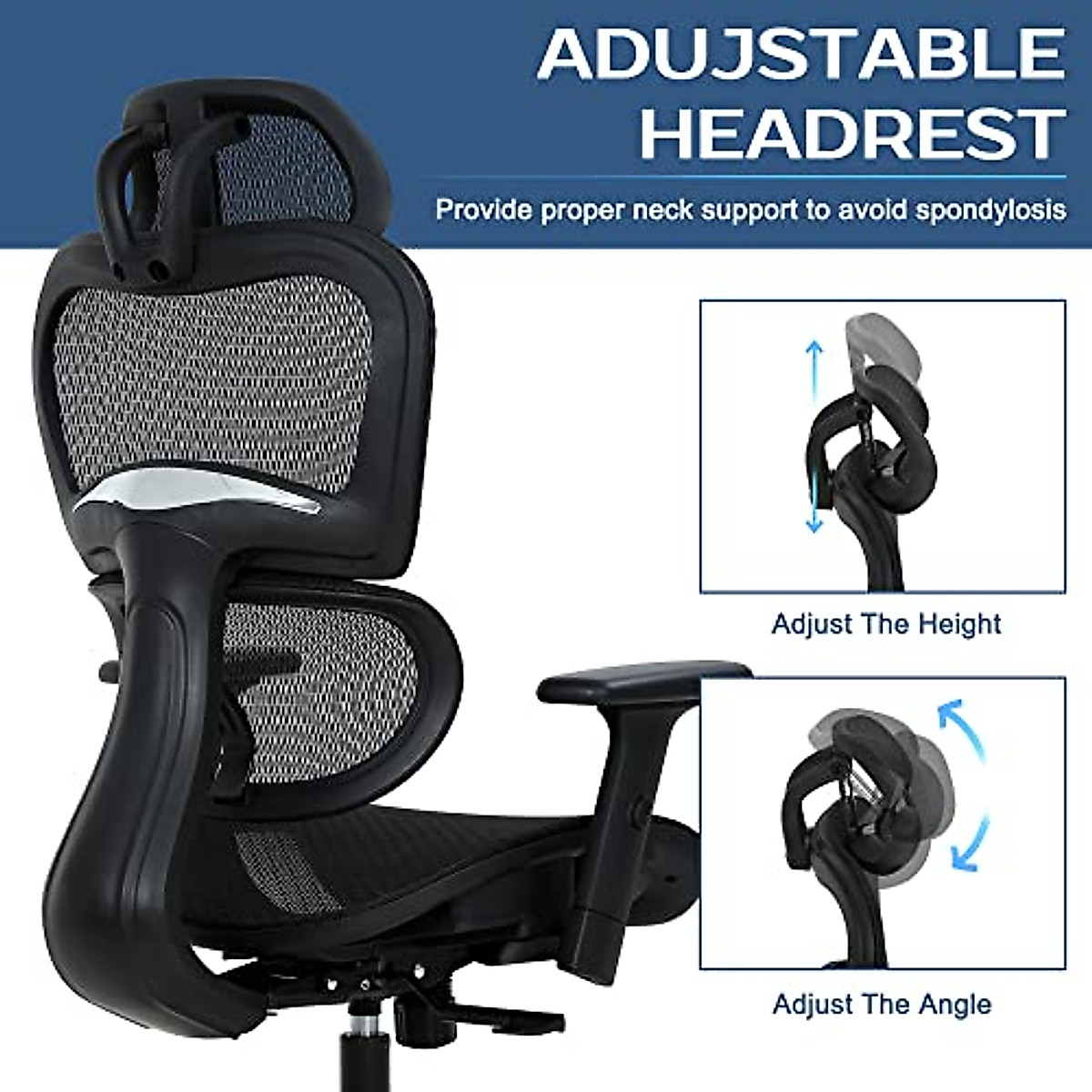 Home Office Chair Mesh Desk Chair Ergonomic Oiifce Chair with 3D Arms Back Lumbar Support Swivel Rolling Task Chair(Black)
