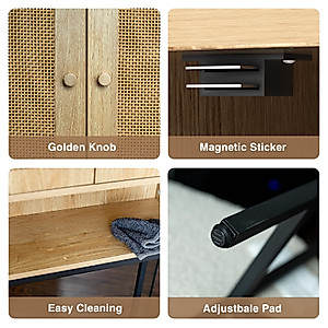 Rattan Toilet Storage Cabinet, Over the Rack Wood Cabinet with Metal Stand, Bathroom Organizer with Adjustable Shelf, Tall Freestanding Washer Shelf, Small Cupboard, Space Saver, Natural style