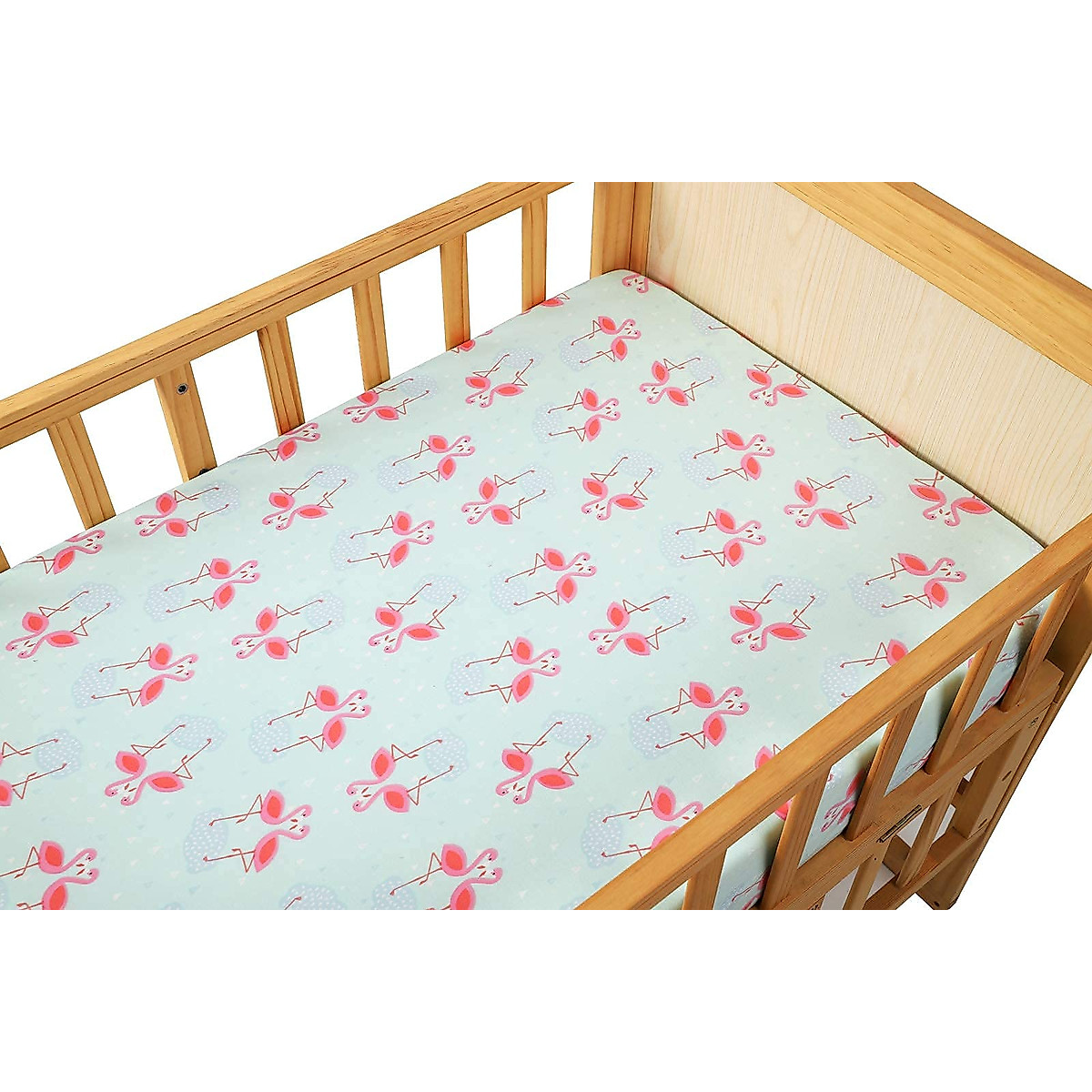 Tontukatu Stretchy Fitted Crib Sheets Set 2 Pack Portable Crib Mattress Topper for Baby Girl Boy,Ultra Soft Jersey Knit,Full Standard Flamingo Elephant Horse Lt Green Pink