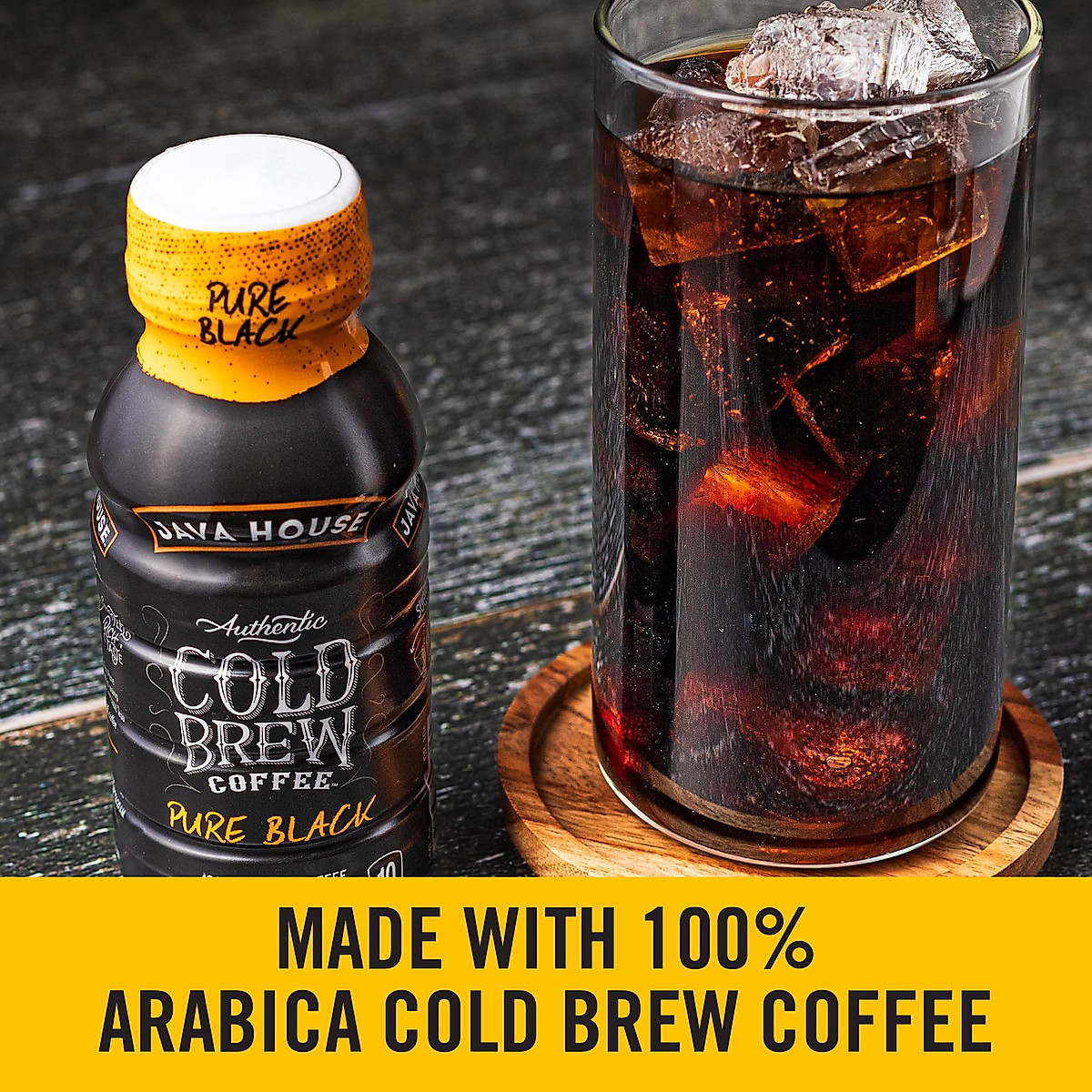 Java House Cold Brew Coffee, 6 Pack of 8oz Bottles, Ready to Drink Instant Cold & Iced Coffee (Pure Black)