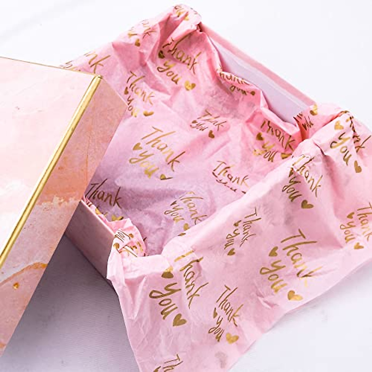 MR FIVE 30 Sheets Large Size Gold Thank You Tissue Paper Bulk,20" x 28",Thank You Tissue Paper for Packaging,Gift Bags,Gift Wrapping Tissue Paper for Graduation,Birthday,Party,Thanksgiving (Pink)