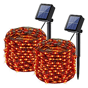 Lomotech 2 Pack Halloween Lights, 33ft 100LED Orange Solar String Lights with 8 Modes, Waterproof Solar Fairy Lights for Patio, Garden, Yard, Party, Halloween Outdoors Decorative