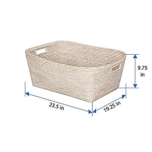 La Jolla Rattan Oblong Storage Basket, White-Wash, Large