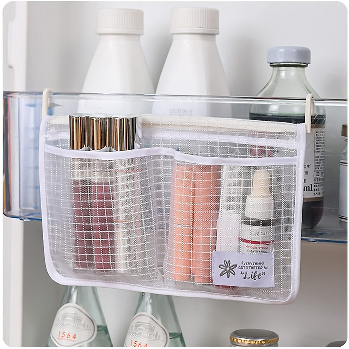 sherxibo Home Kitchen Organizer Mesh Bag (White) Refrigerator Inside Door Classification Storage Mesh Bag Refrigerator Hanging Storage Mesh Bag Kitchen Food Small Sundries Storage Mesh Bag 2 Pack