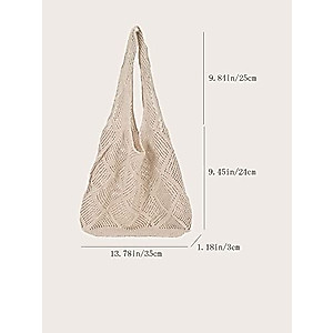 Verdusa Women's Knit Tote Bag Shoulder Handbags Summer Shopping Bags Beige one-size