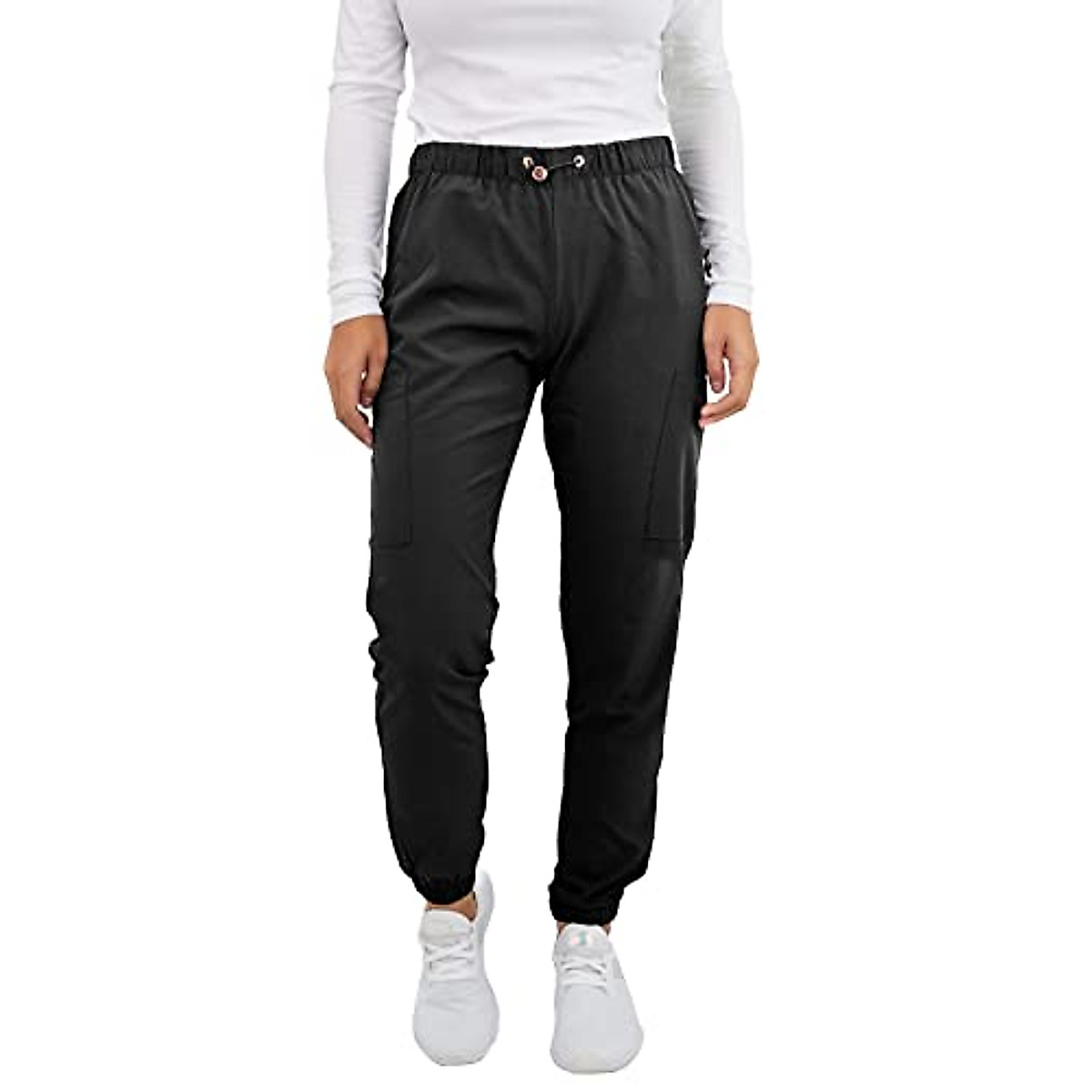 Green Town Women's Medical Nursing Jogger Slim Fit Scrub Pant GT Performance-Black-Small Petite