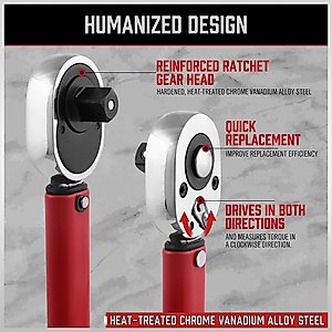 1/2-inch Drive Click Torque Wrench 1/2 Drive - Precision 10-150 ft.lb/13.6-203.5Nm Range, Ratcheting Head with Secure Locking Mechanism, Adapter & Extension
