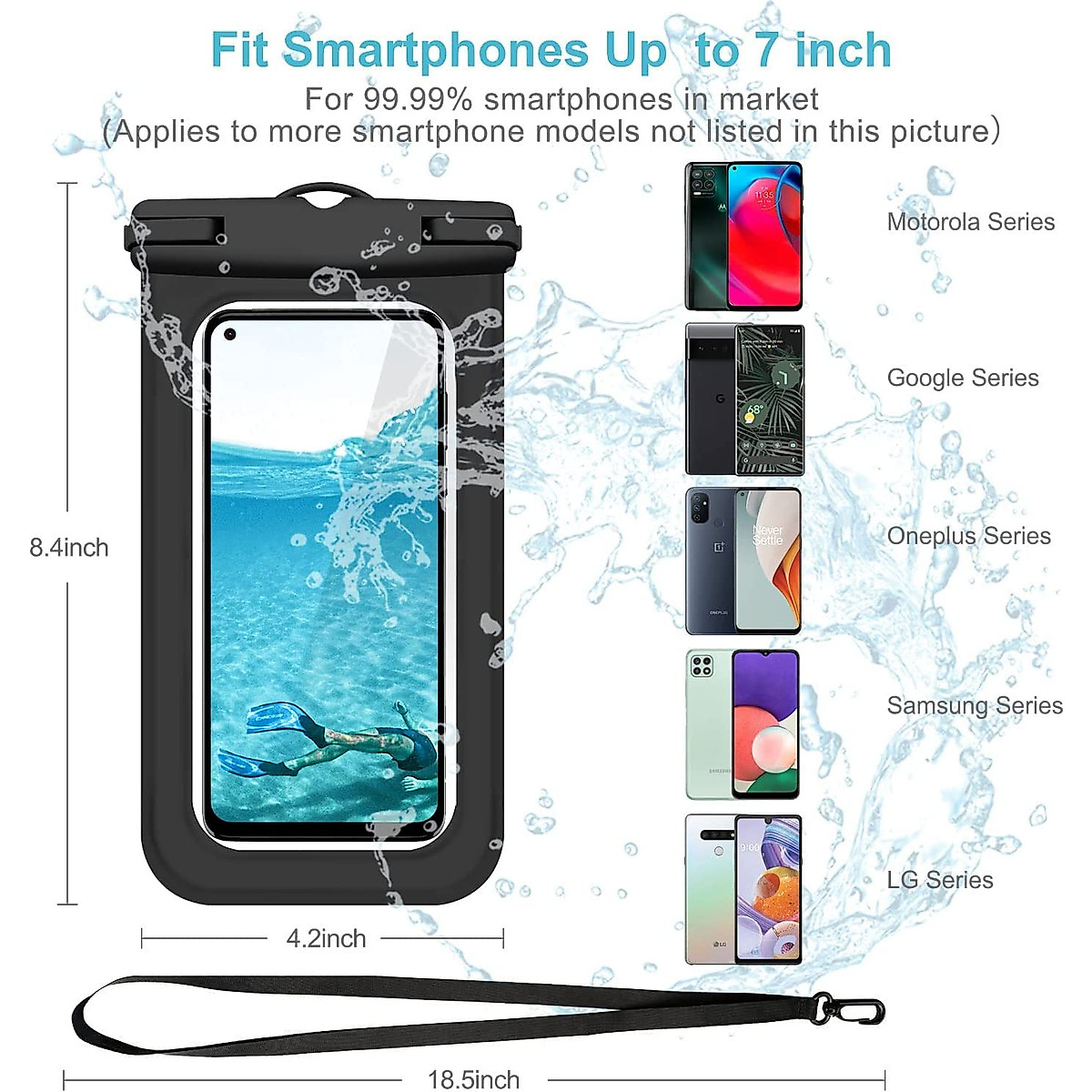 Hapylasty Universal Waterproof Phone Pouch, IPX8 Waterproof Case Phone Dry Bag Pouch for iPhone 14 13 12 11 Pro Max XS Plus Samsung Galaxy, Floating Large Cellphone Dry Bag for Beach Swimming Pool,