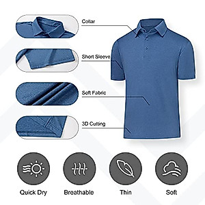 BALENNZ Golf Polos for Men Quick-Dry Athletic Mens Polo Shirts Short Sleeve Summer Casual Moisture Wicking Golf Shirt 4 Pack Black, Dark Grey, Light Grey, Navy Large