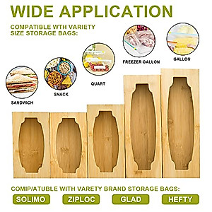 WUWEOT 5 Pc Snack Bag Storage Organizer, Bamboo Food Storage Bag Holders, Kitchen Drawer Sandwich Bag Dispenser for Gallon, Quart, Sandwich, Snack Variety Size Bag