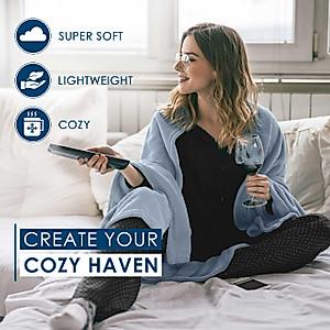 Martex 1B06870 Super Soft Fleece Lightweight Reversible Cozy Warm Sofa Blanket Low Lint Luxury Hotel Style All Seasons Layering Solid Pet Friendly Queen Size Bed and Couch Blankets, Full Queen, Blue