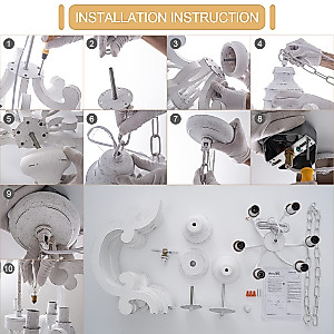 ELYCCUPA Farmhouse Chandelier 6 Candle Lights Distressed White Cottage Wood Chandelier Light Fixture Vintage Rustic Pendant Light for Dining Room Kitchen Bedroom Hallway Living Room, 21 INCH