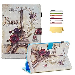 UUcovers iPad 10.2 inch Case 9th/8th/7th Generation (2021/2020/ 2019) & iPad Air 3 (10.5") 2019/iPad Pro 10.5" 2017 with Pencil Holder [Auto Wake/Sleep] Stand Smart PU Leather Folio Cover,Paris Tower