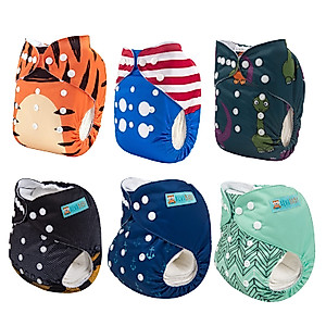 ALVABABY Baby Cloth Diaper 6 Pack with 12 Inserts One Size Cloth Diaper Covers Adjustable Washable Reusable for Baby Girls and Boys