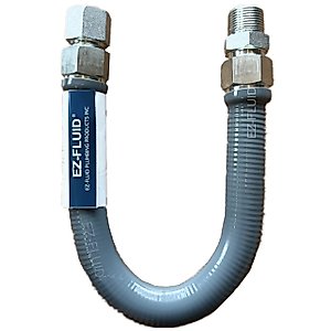 EZ-Fluid (1) 18" (1"OD) 3/4"MIP x 3/4"FIP High Flow Full Port Appliance Gas Connector, Grey/Gray PVC Coated Gas Flex Line,Stainless Steel, High Btu, Flexible Gas Connector Hose Supply, Indoor,Outdoor
