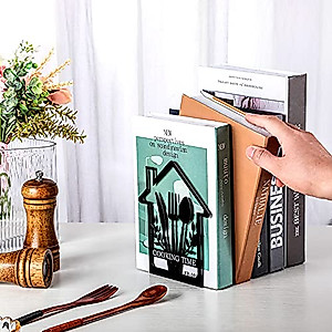 Hotop, Cookbook Bookends Fork Knife Spoon Decor Metal Bookends Supports Holders for Shelves Kitchen Book Cookbook Storage Cooking Time House Appearance Design Modern Functional Chef Housewarming