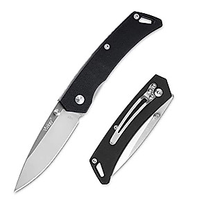 Vickay Pocket Knife Folding Knife with Non-Skid G-10 Handle, 2.7in 8Cr13MoV Stainless Steel Blade, Belt Clip, Lanyard Hole - Perfect for Camping, Hiking, and Daily Use