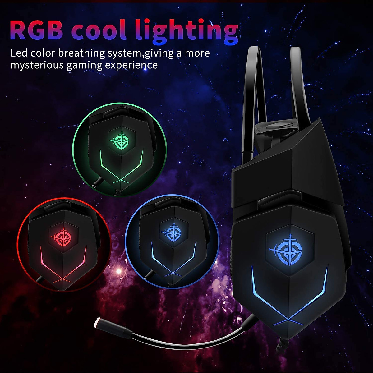 Gaming Headset, BestOff GAMV3 Stereo Wired Gaming Headphones Super Bass Over Ear Headphones with Surround Sound, LED Light and Noise Reducing Microphone,Compatibility with PS4,PC