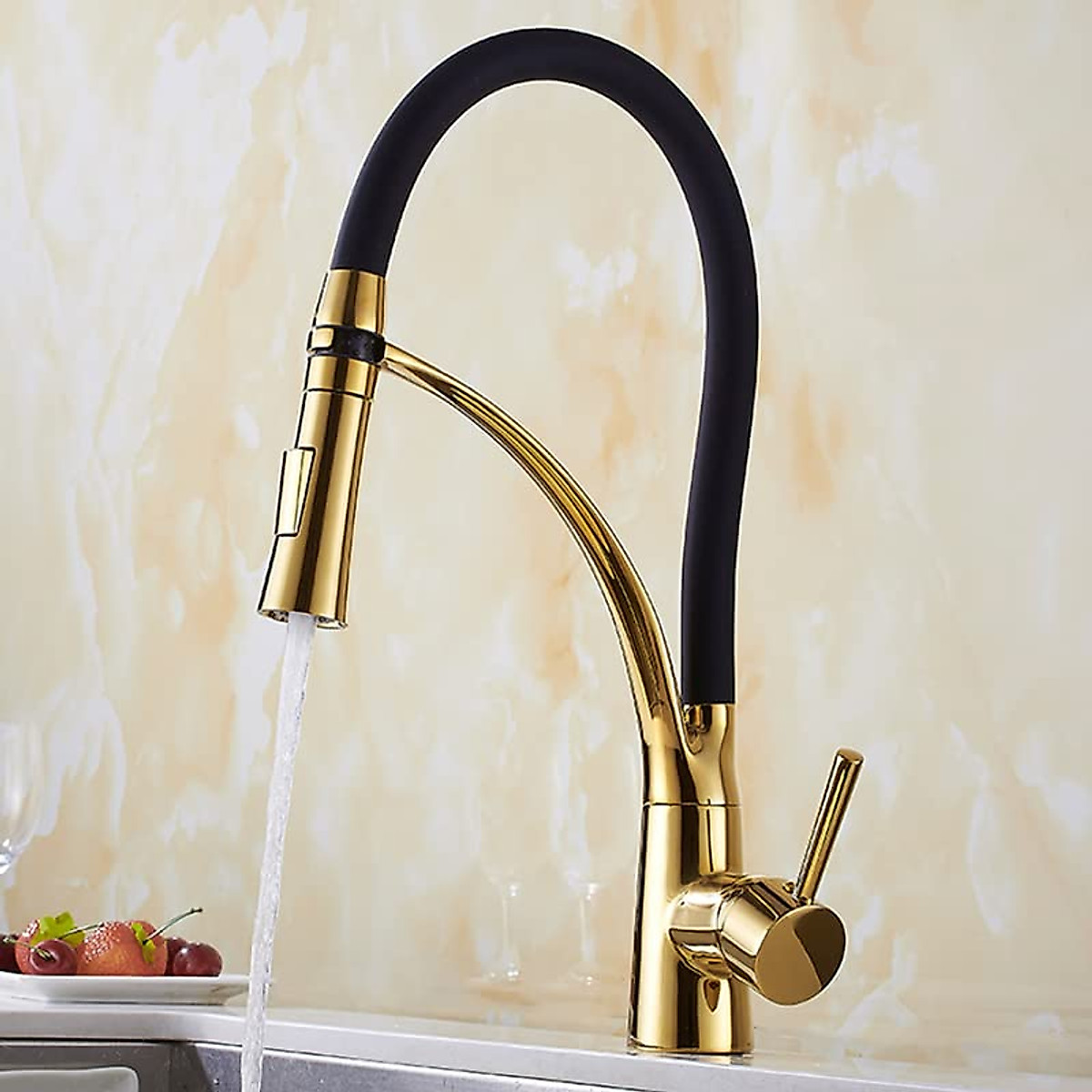 WEITOL Kitchen Sink Faucet for Bar Farmhouse Commercial, Golden Kitchen Faucet, Cold and Hot Water Single Control Mixer Taps, Single Hole Faucet, Spray Head Bubbler Gentle Water Faucet