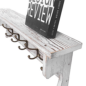 35" Long Coat Rack Wall Mount with Shelf, Rustic Wooden Entryway Shelf with 8 Hanger Hooks, Farmhouse Mounted Pinewood Floating Wall Hook Rack Shelf for Kitchen Bathroom Mudroom Laundry, White