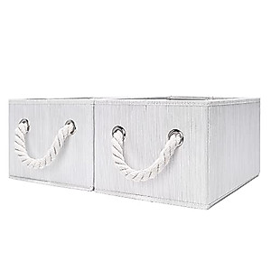 Foldable Fabric Storage Bin w/Cotton Rope Handles, Ivory (11L), 2-Pack