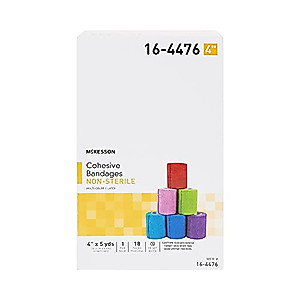 McKesson Cohesive Bandage, Non-Sterile, Self-Adherent Closure, Multi-Color, 4 in x 5 yds, 1 Count, 18 Packs, 18 Total