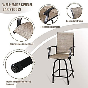 Peak Home Furnishings 4-Piece Outdoor Swivel Bar Stools, Textilene Patio Seating Height Bar Chairs with High Back and Armrest (Sling Seat, Set of 4)