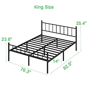 DIIYIV 14 Inch King Metal Platform Bed Frame with Headboard,Mattress Foundation,Steel Slat Support,Under Bed Storage,No Box Spring Needed,King Size Bed Frame,Black