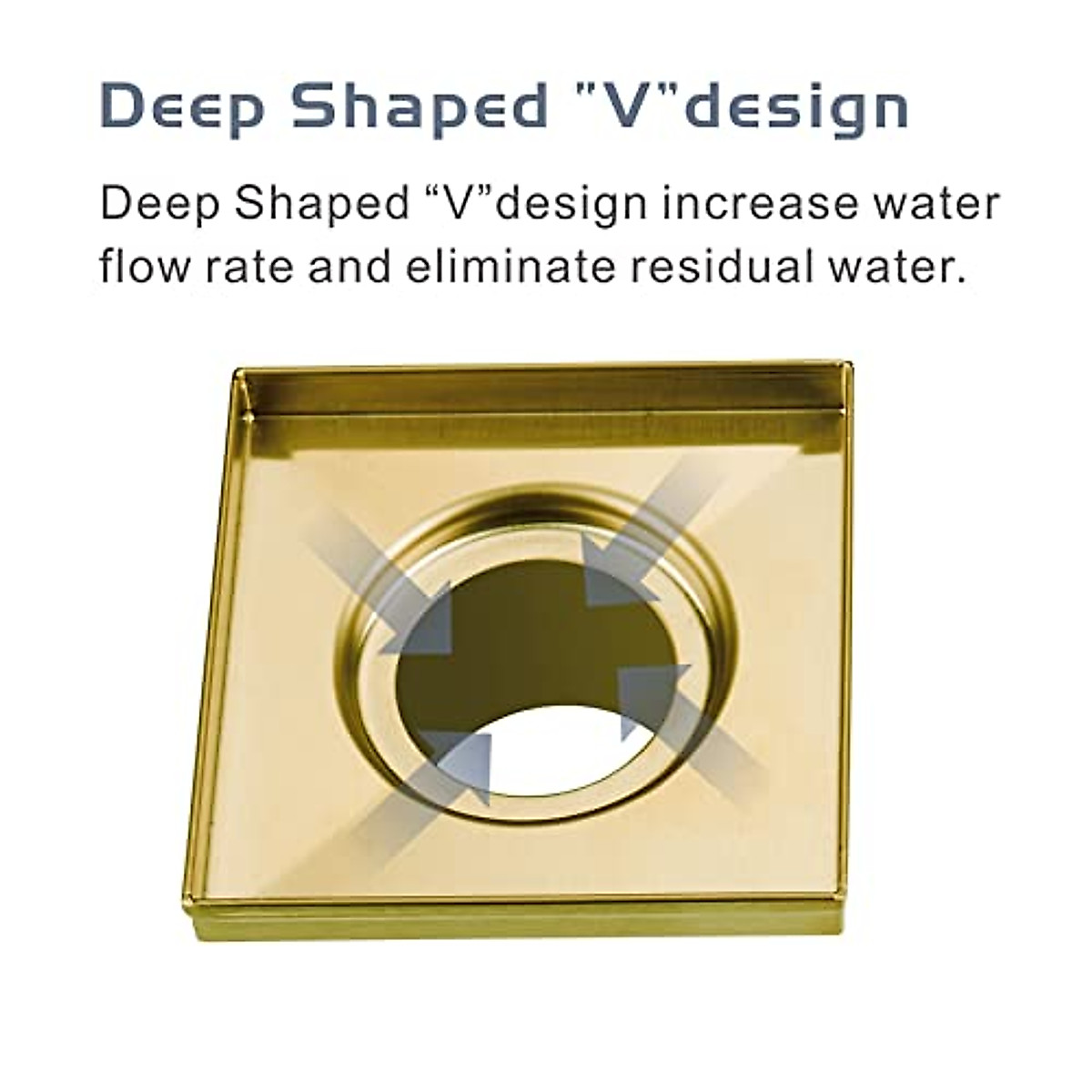 Brushed Gold Square Shower Drain with Flange 4x4, HIDROP 4 inch SUS 304 Stainless Steel Brass Gold Shower Floor Drain with Removable Hair Strainer