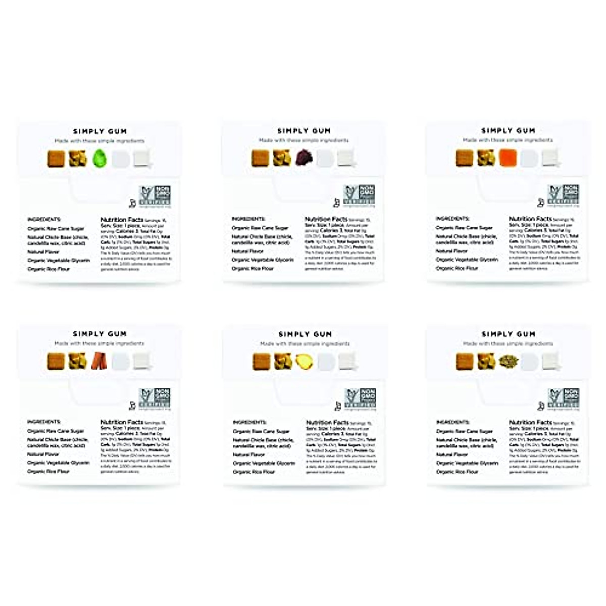 Simply Gum | Variety Pack - Peppermint, Cinnamon, Ginger, Fennel, Maple, Coffee | Synthetic Free + Aspartame Free + non GMO