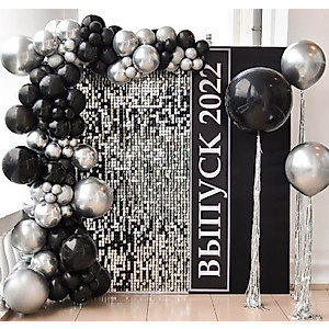 Dagelar Black and Silver Balloon, 30pcs Metallic Chrome Silver and Black Birthday Balloons with Black Silver Confetti Balloon, Helium Balloon for Wedding Bridal Shower Birthday Graduation Party Supply