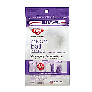 Enoz Lavender Scented Moth Ball Packets, Kills Clothes Moths, Carpet Beetles, Eggs and Larvae, 12 oz Resealable Bag