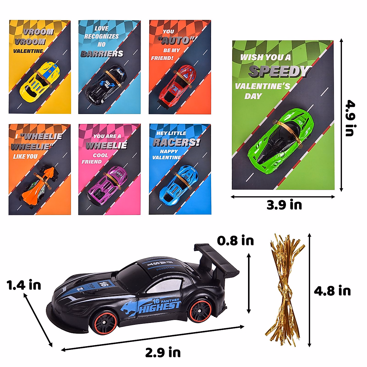 FUN LITTLE TOYS 28 Pieces Race Car Valentines Day Gifts Valentine's Day Cards for Kids, Greeting Cards with Cars Toys for Boys Classroom School Exchange Prize Party Favor Supplies