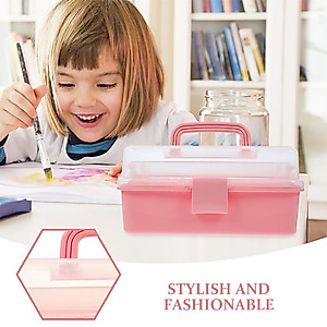 SEWACC Craft Box, 3 Layers Plastic Portable Storage Box Pink Art Box Multipurpose Organizer Handled Storage Case Tool Box for Tools Sewing Kit Arts Crafts Supplies