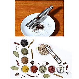 Salt and Pepper Grinder Set of 2,Stainless Steel Push Button Grinder Modern Design Thumb Grinder, for Black Pepper, Sea Salt and Himalayan Salt, Spice and Salt