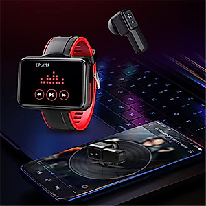 T91 Smart Bracelet 2 in 1 Smart Watch TWS Wireless Bluetooth Headset 1.4 Inch IPS Screen Health Monitor Fitness Tracker Earbuds Combo Running Music Wristband (Black Steel)