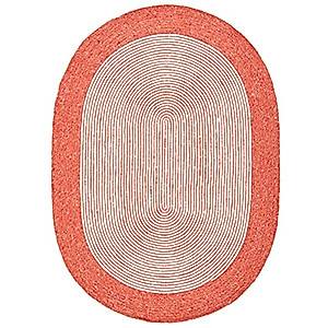 SAFAVIEH Braided Collection 5' x 7' Oval Red/Ivory BRD904Q Handmade Country Cottage Reversible Wool Entryway Foyer Living Room Bedroom Kitchen Area Rug
