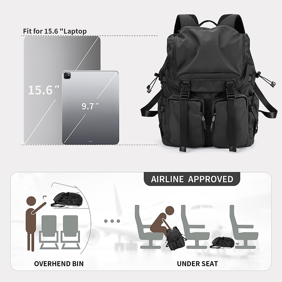 BJIAX Laptop Backpack for Men & Women, Water Resistant College School Computer Bag, Casual Backpack for Work, Daily, Travel, Hiking Fits 15.6 Inch Computer and Notebook