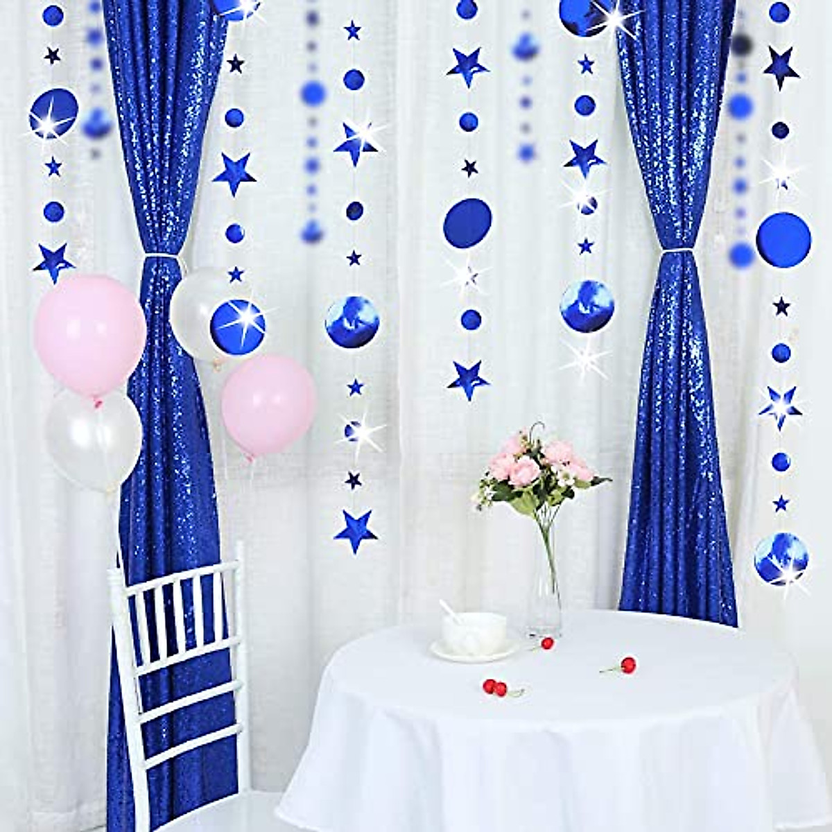 Royal Blue Birthday Party Decorations Star Paper Streamers Circle Garland for Wedding Baby Shower Graduation Hanging Ceiling Wall Window Decorations Hen Party Supplies (Royal Blue, 2 Strings)