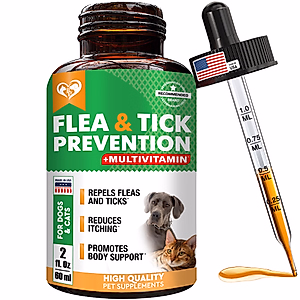 Oral Flea & Tick Prevention for Dogs and Cats - Natural Flea Control and Medicine & Treatment for Small and Large Dogs - Multivitamin Drops Supplements for Pets Made in USA