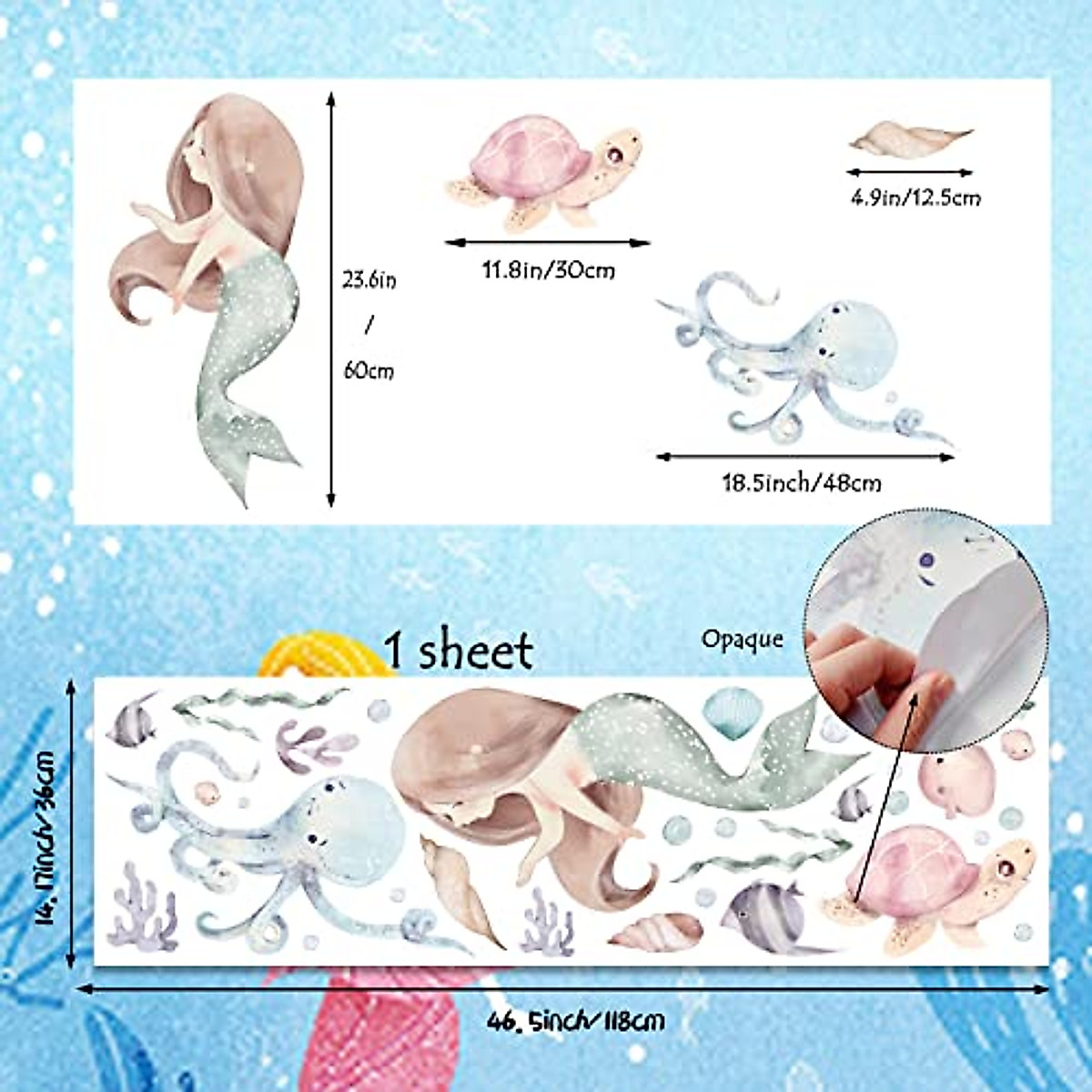 Dreamy Ocean Wall Stickers Sweet Pastel Mermaid Wall Decals Mermaid Themed Girls Rooms Baby Nursery Decor Marine Baby Room Wall Decor
