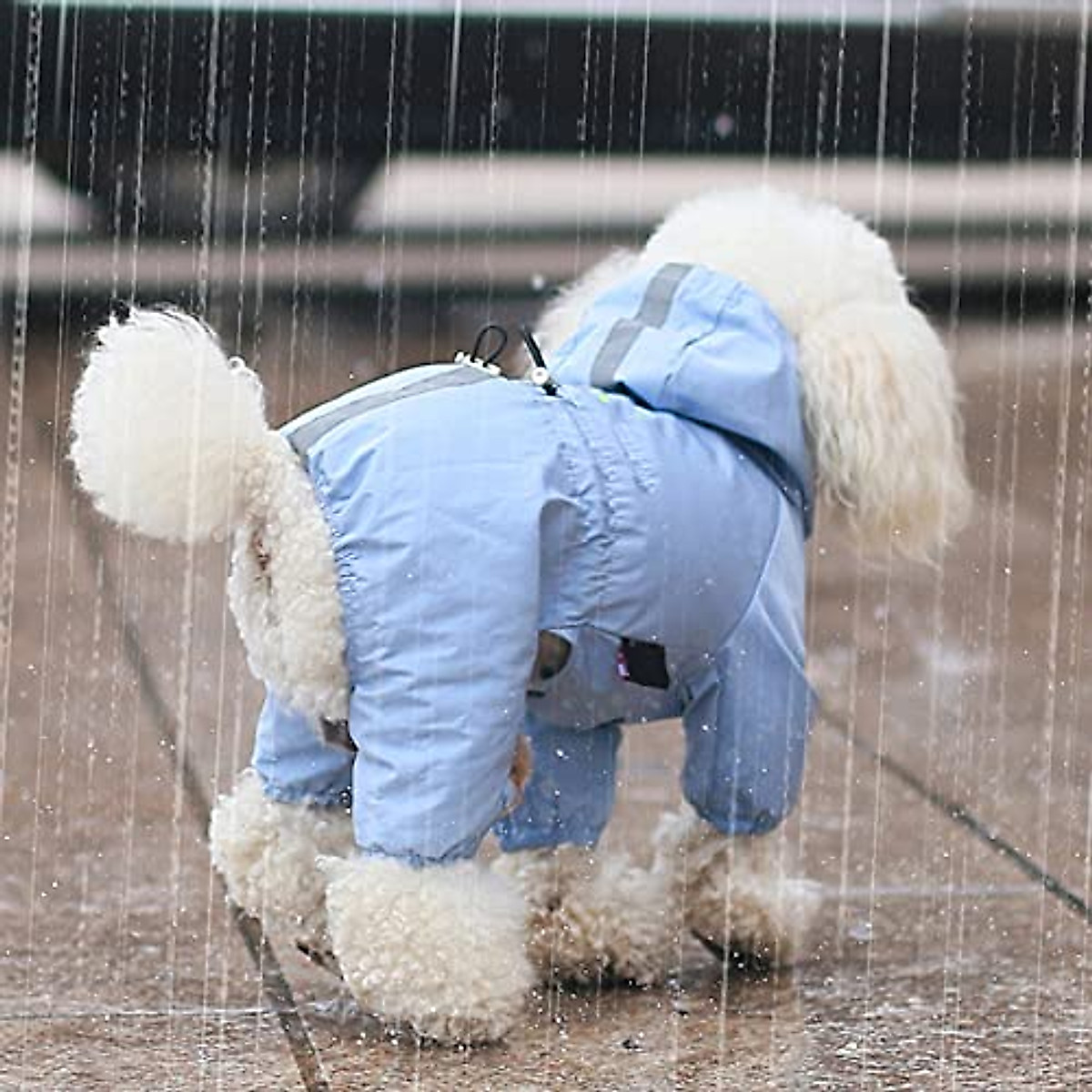 ACSUZ Pet Dog Raincoats Reflective Small Large Dogs Cats Rain Coat Waterproof Jumpsuit Jacket Outdoor Hooded Puppy Clothes,Blue,S