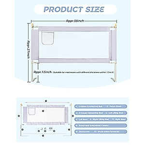 Bed Rails for Toddlers 59" L, Toddler Bed Rails with Breathable Fabric, Infant Safety Bed Guardrail, Bed Rail for Twin Bed, Bed Safety Rails for Children (Gray-One Side)