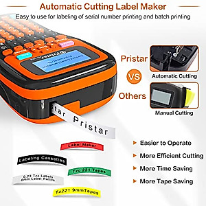 Pristar PS100E Label Maker with 7 Tapes 12mm 0.47 Laminated White, Handheld Labeler with Keyboard, Easy to Use for Tze 3.5-12mm Tapes, Multiple Line Labeling, Home Office Industrial Label Machine