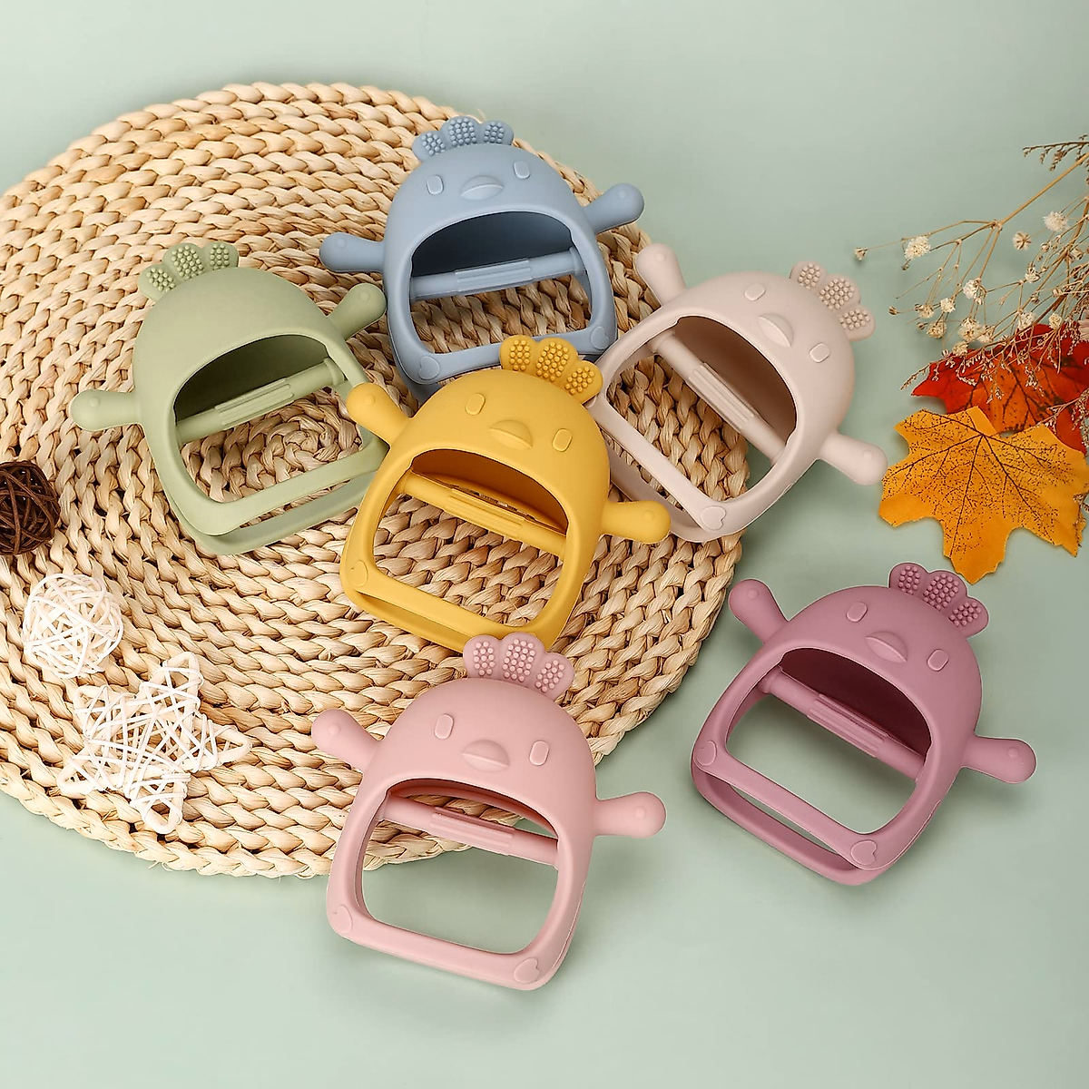 Socub Silicone Baby Teether Toy for Infants 3+ Months, BPA Free Anti-Drop Silicone Mitten Teething Toy for Soothing Sore Gums, Baby Chew Toys for Sucking Needs, Rose Pink