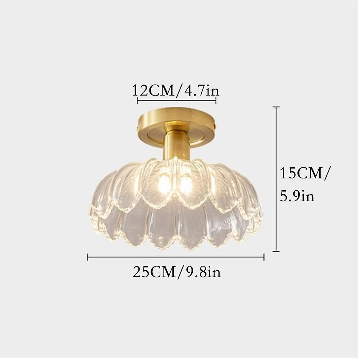 LONGDU Nordic Style Gold Ceiling Lamp,Semi Flush Mount Ceiling Light Fixture, Flower Glass Shade Ceiling Lights,for Bedroom Office Stairs Hotel Living Room Kitchen Hallway